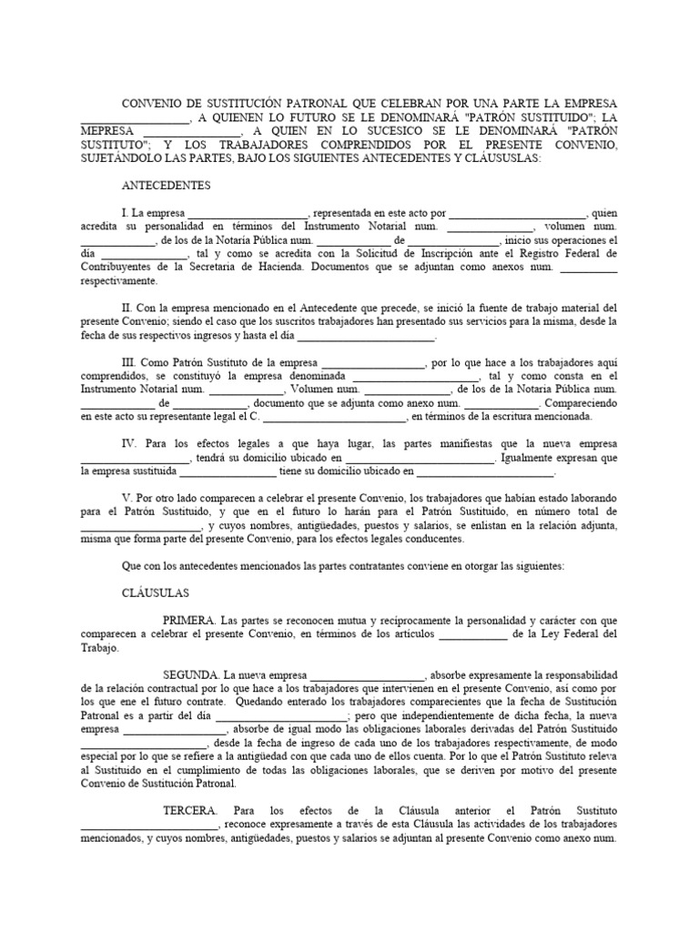Convenio de Sustitución Patronal Sin Sindicato | PDF | Justicia ...