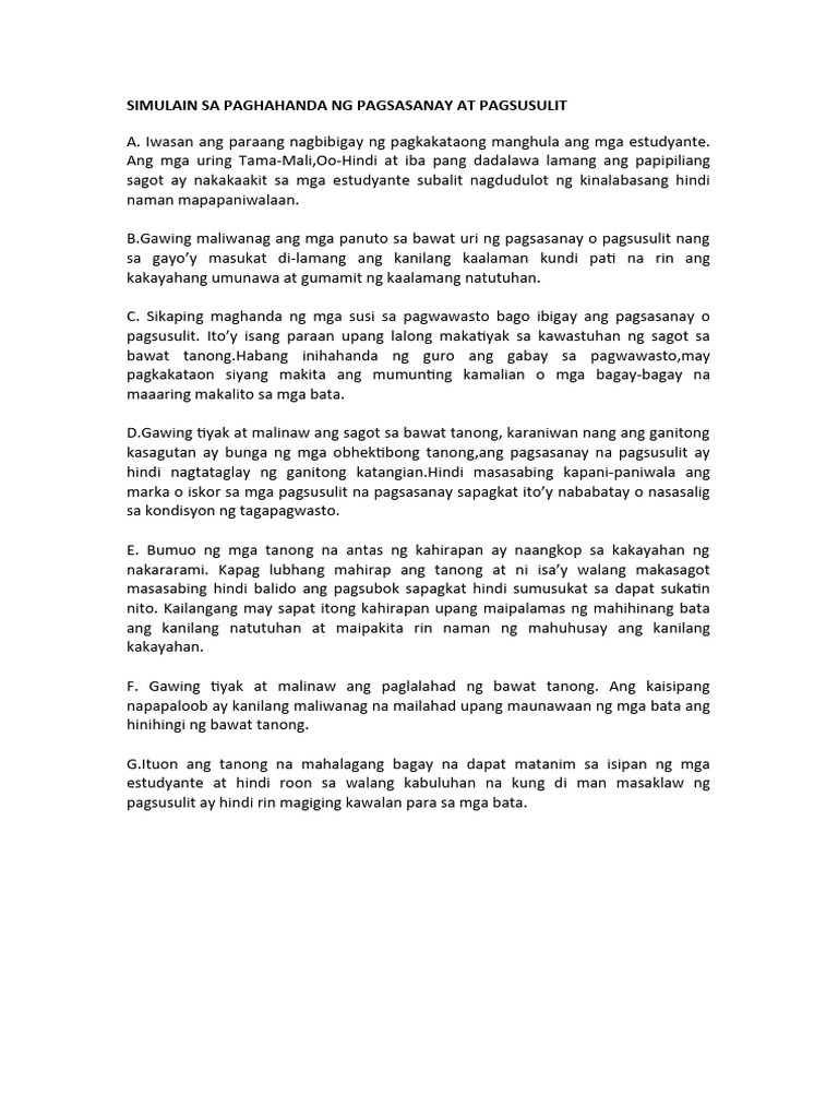 Simulain Sa Paghahanda NG Pagsasanay at Pagsusulit | PDF