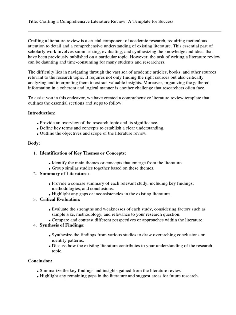 Write Literature Review Template | PDF | Literature Review | Methodology