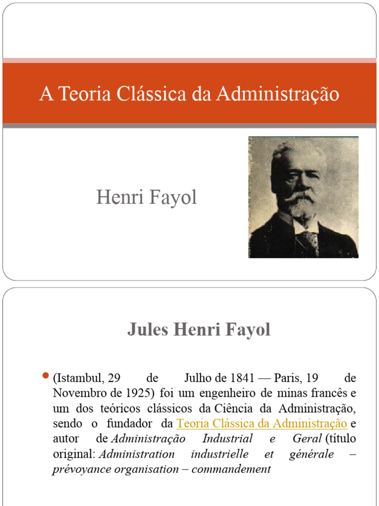 Teoria Classica Adm Fayol | PDF | Carreira e Crescimento | Negócios