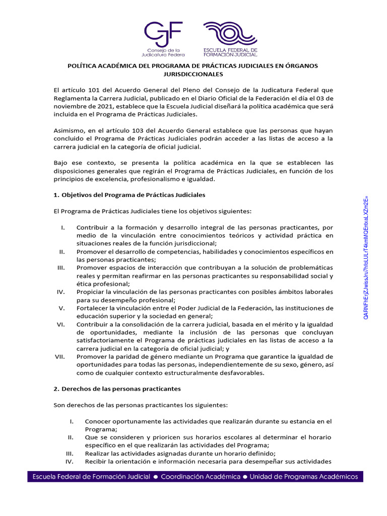 Politica Academica Programa Practicas Judiciales | PDF | Gestión de recursos humanos | Judicaturas