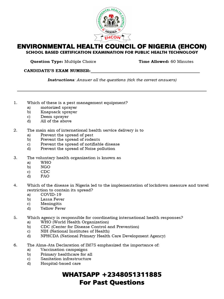 EHCON Public Health Exam Questions 2024 | PDF | Infection | Vaccines