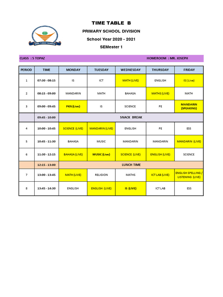 G5 Timetable B | PDF | Schools | Educational Institutions