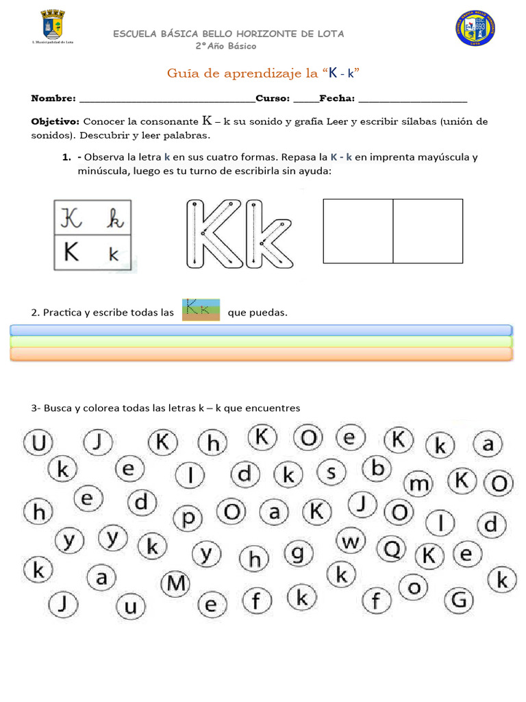 Guía de Aprendizaje Letra K | PDF