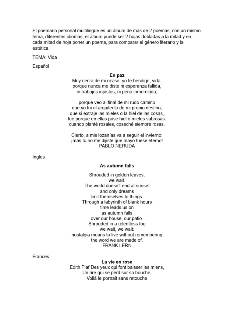 El Poemario Personal Multilingüe | PDF