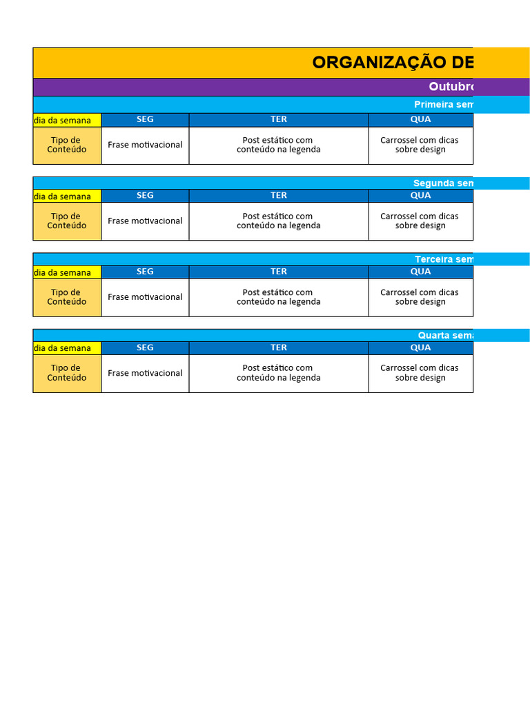 Planilha para Organização de Conteúdo | PDF