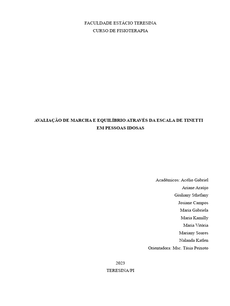 Avaliação da Escala de Tinetti em Idosos | PDF | Envelhecimento ...