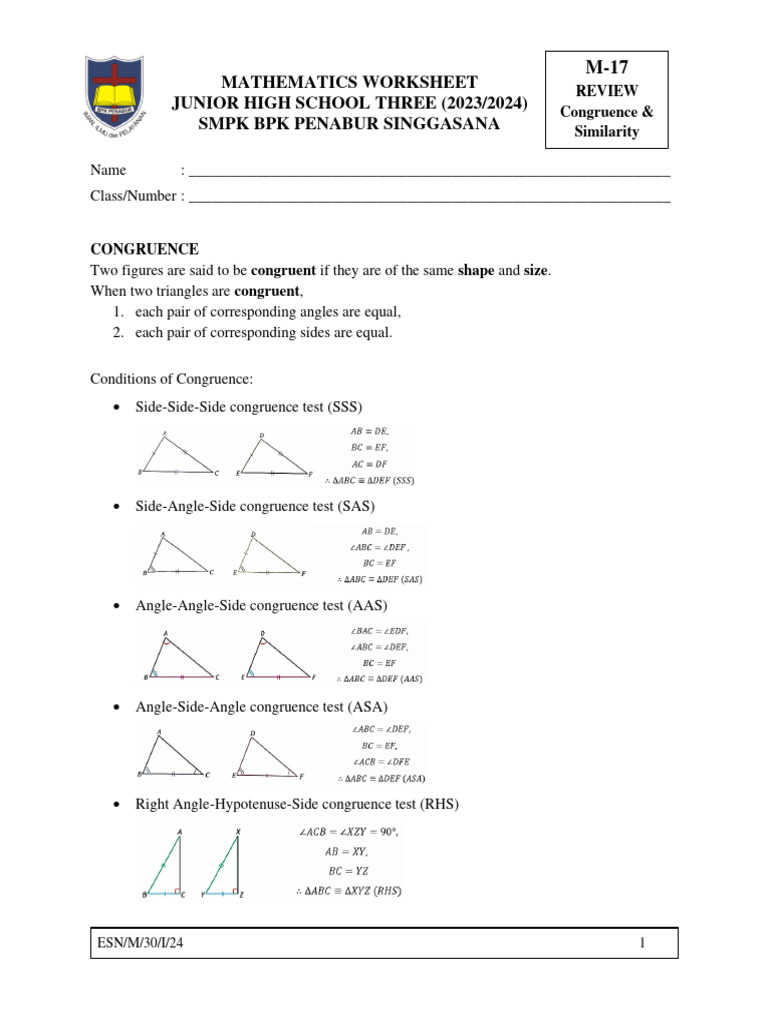 M-17 Congruence & Similarity | PDF | Euclidean Plane Geometry ...