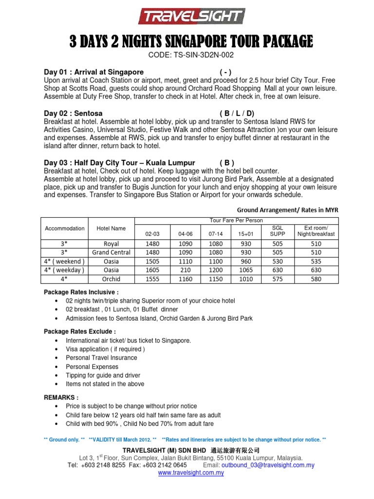 3d2n Singapore Tour Package | PDF | Hotel