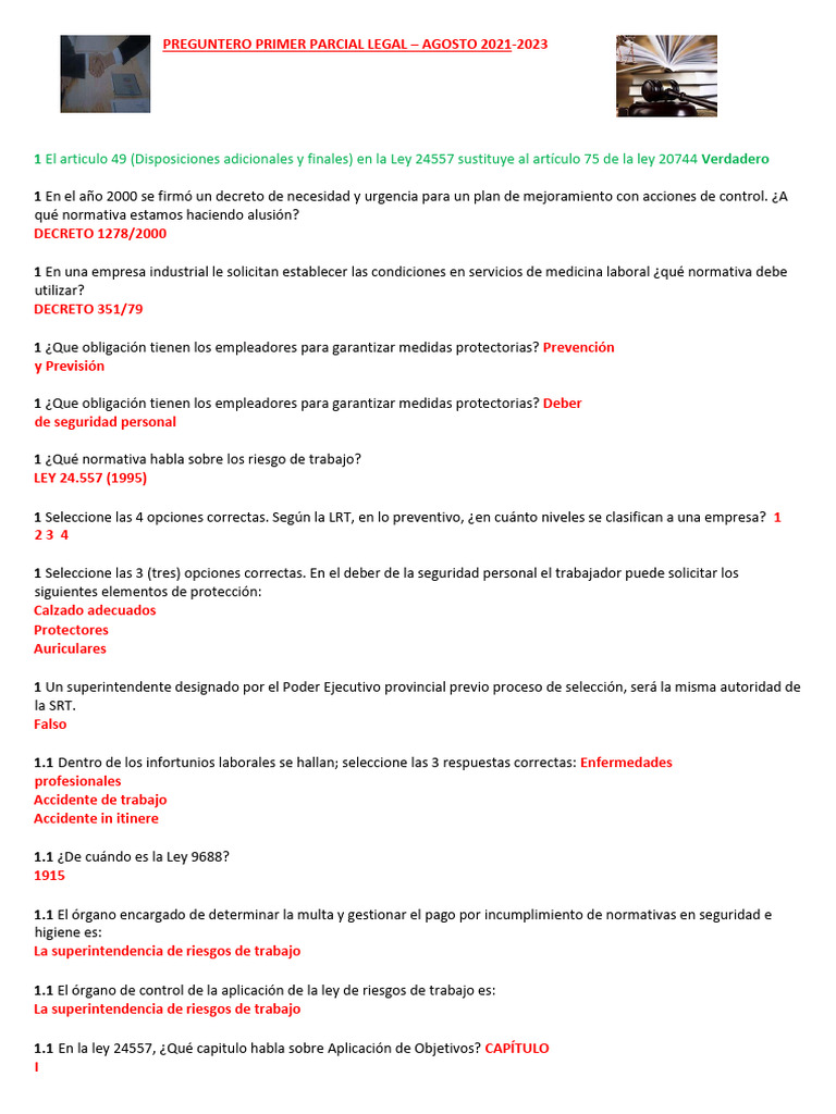 Preguntero Primer Parcial Legal 2023 | PDF | Seguro | Sindicato