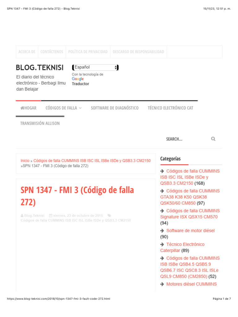 SPN 1347 - FMI 3 (Código de Falla 272) - Blog - Teknisi | PDF ...