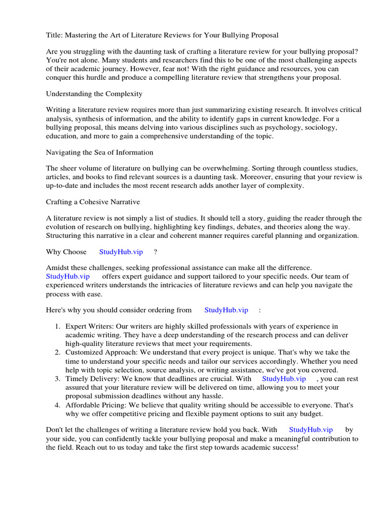 Literature Review Bullying Proposal | PDF | Bullying | Workplace Bullying