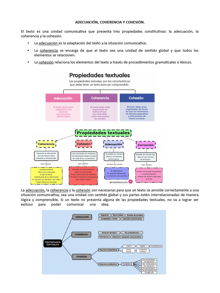 Propiedades Del Texto Adecuación Coherencia y Cohesión | PDF