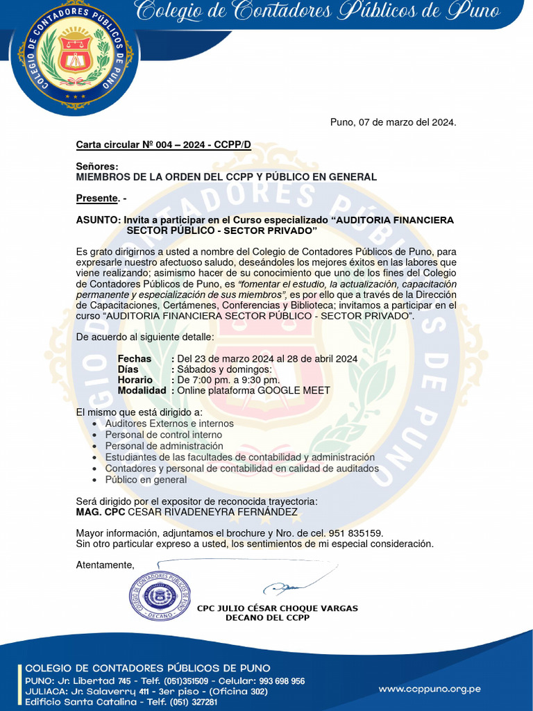 Carta Circular #004-2024 - CCPP-D | PDF