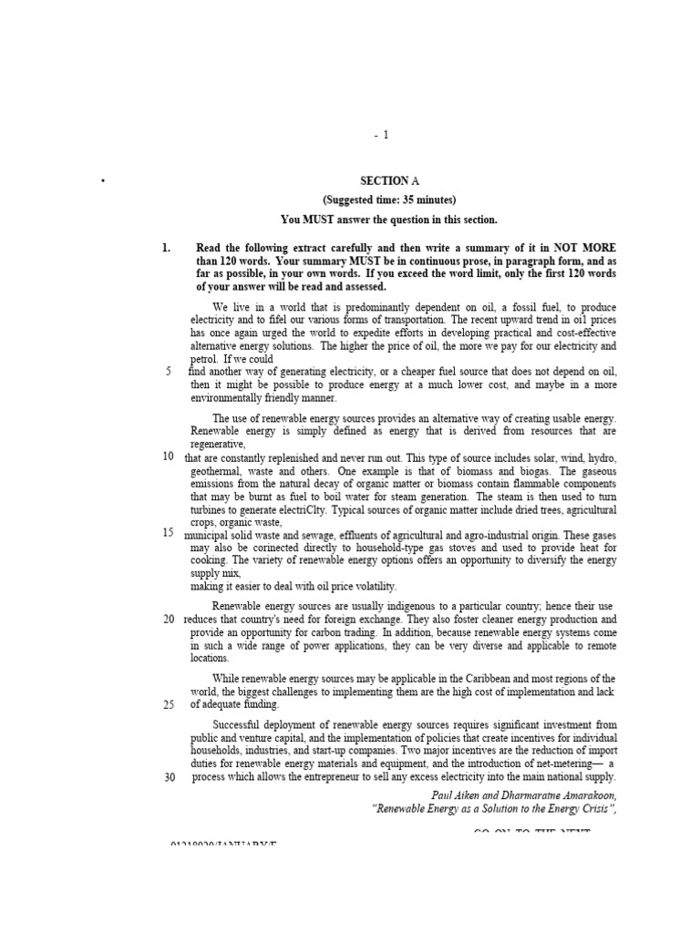 Csec English A Past Paper January 2012 | PDF | Renewable Energy ...