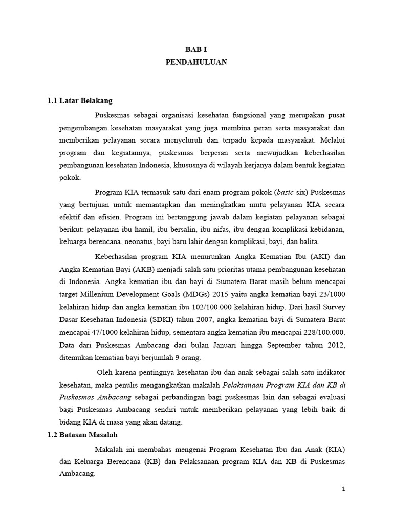 Pelaksanaan Program KIA dan KB Puskesmas Ambacang | PDF | Kesehatan ...