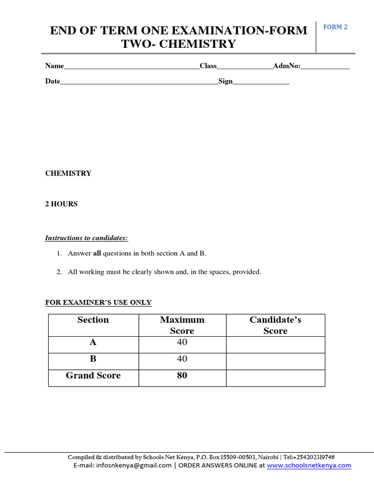 Chemistry Paper 1 Form 2 Term 1 2020 | PDF | Ionic Bonding | Ion