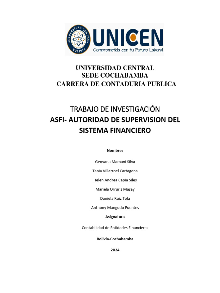 Autoridad de Supervisión Del Sistema Financiero - Asfi | PDF | Auditoría | Bancos