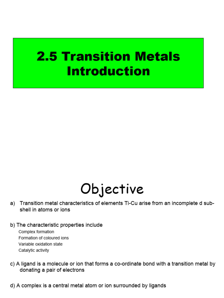 Lesson 1 Transition Metals Introduction | PDF | Transition Metals | Coordination Complex
