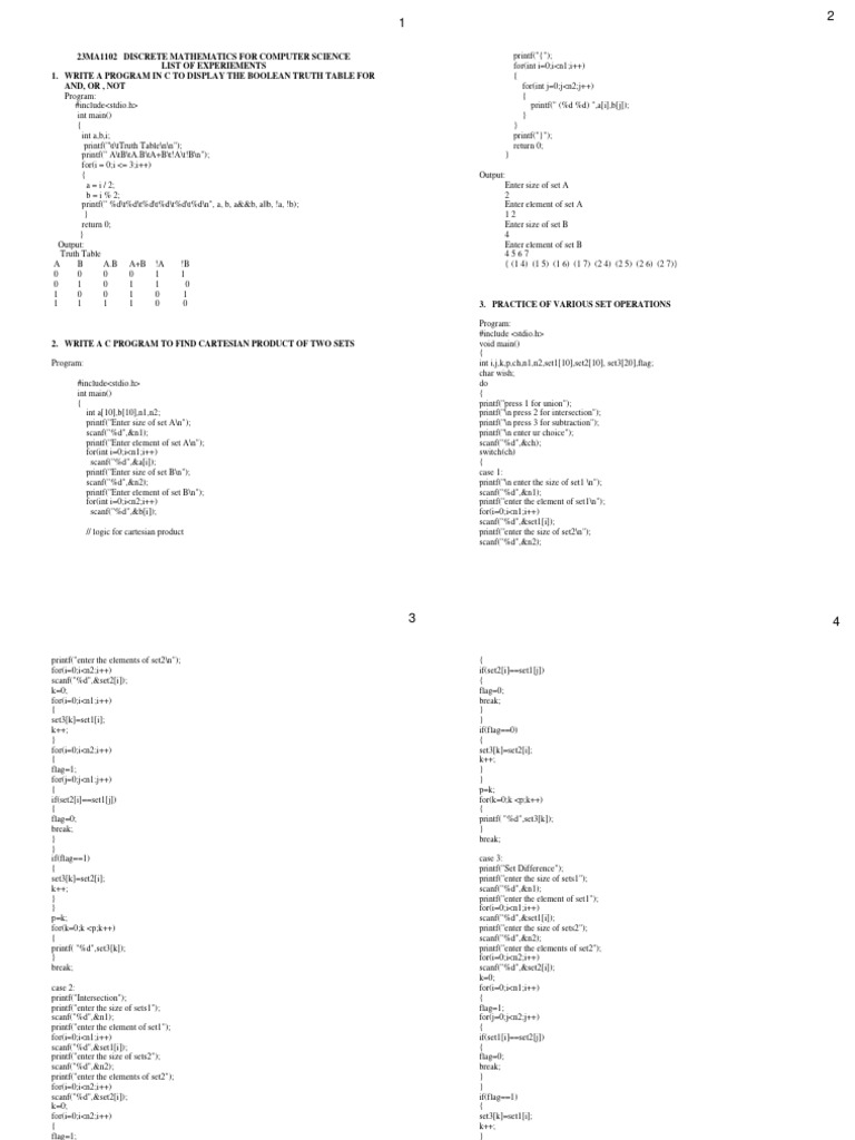 DM LAB Programs | PDF | Computer Science | Applied Mathematics