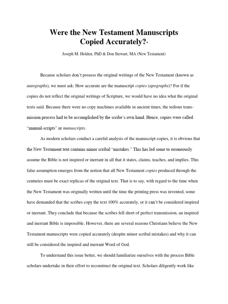 Accuracy of New Testament Manuscripts | PDF | New Testament | Biblical ...