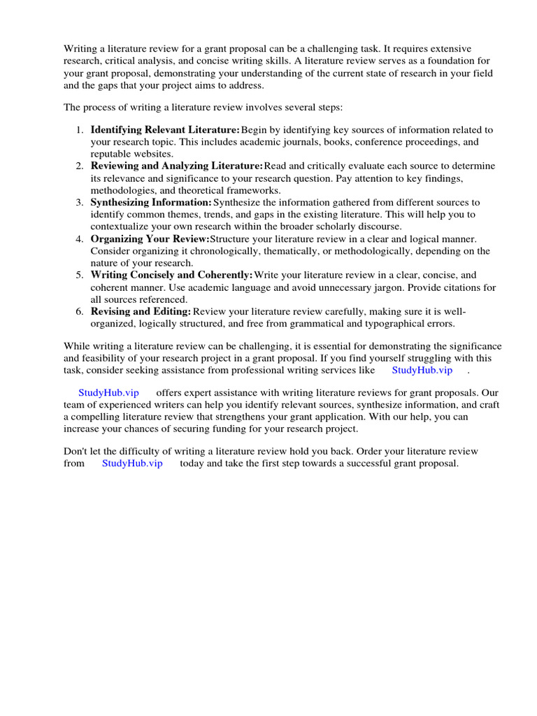 How To Write A Literature Review For A Grant Proposal | PDF ...