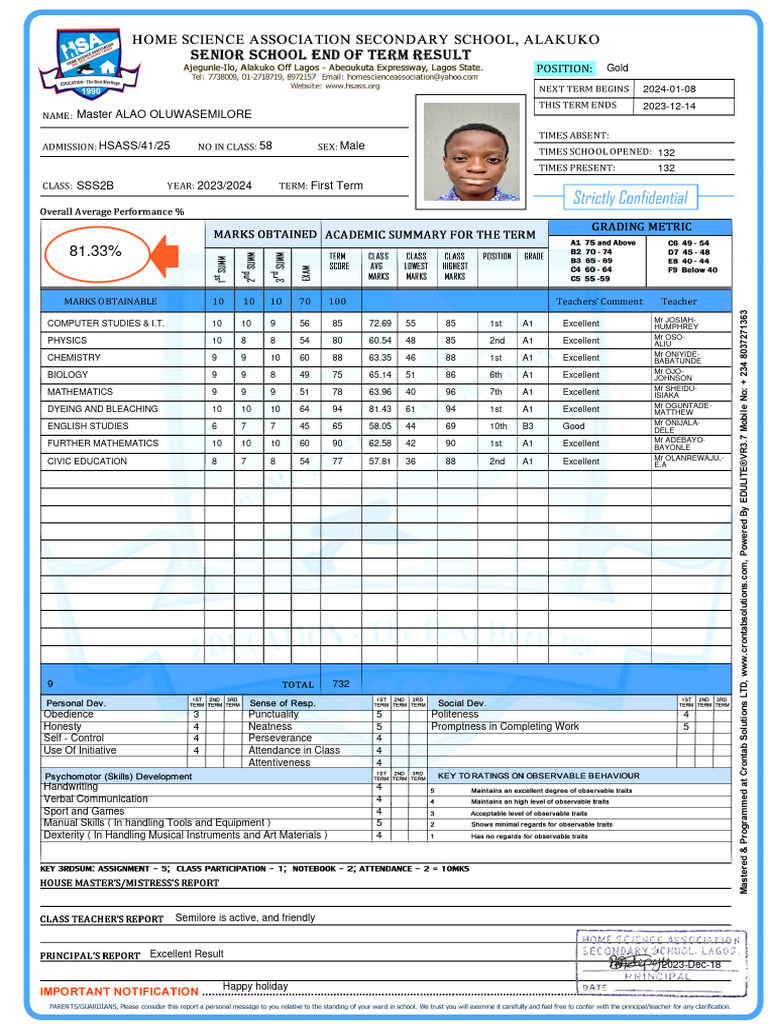 Master ALAO OLUWASEMILORE-SSS2B2023 - 2024first Term | PDF