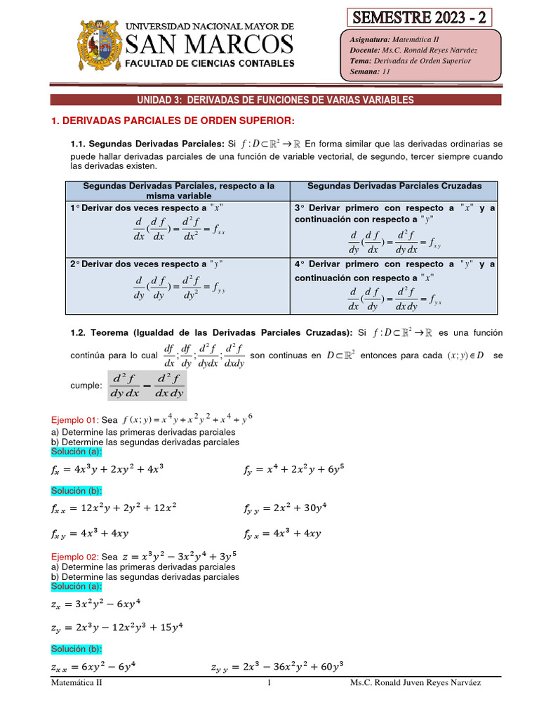 Gua 11 Derivadas de Orden Superior | Descargar gratis PDF | Ecuación diferencial parcial ...