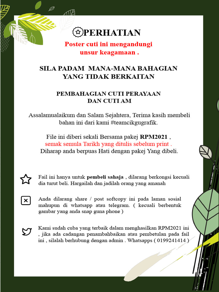Divider Cuti Am Dan Negeri Di Malaysia B (RPM2021) | PDF