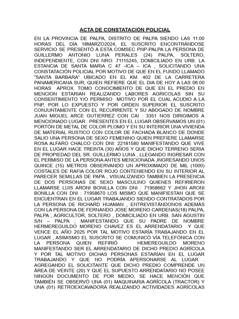 Acta de Constatación Policial | PDF