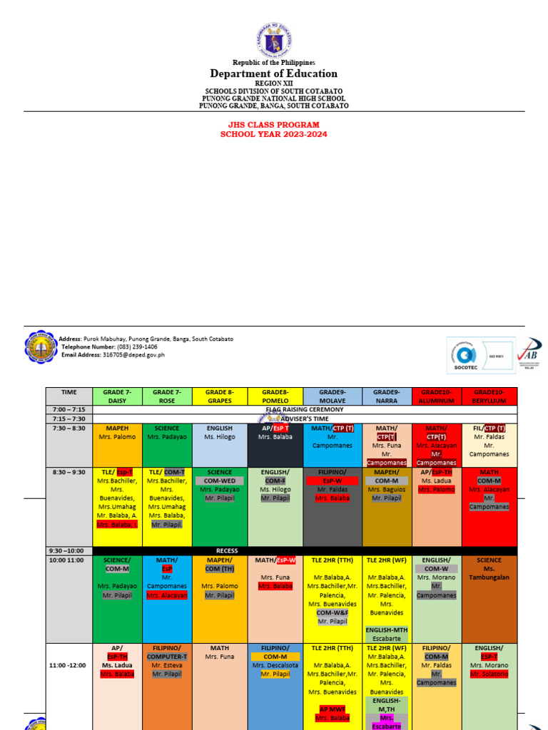 Overall Class Program JHS FINAL | PDF | Philippines
