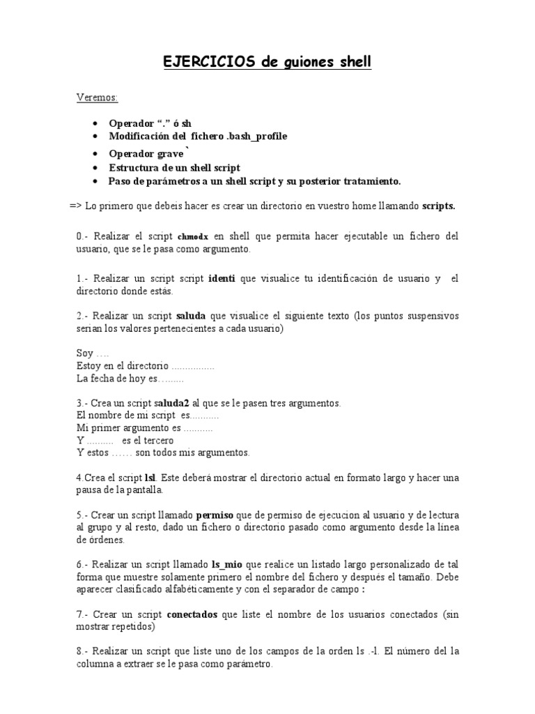 Guiones shell: Ejercicios prácticos de scripts en bash | PDF | Interfaz de línea de comando ...