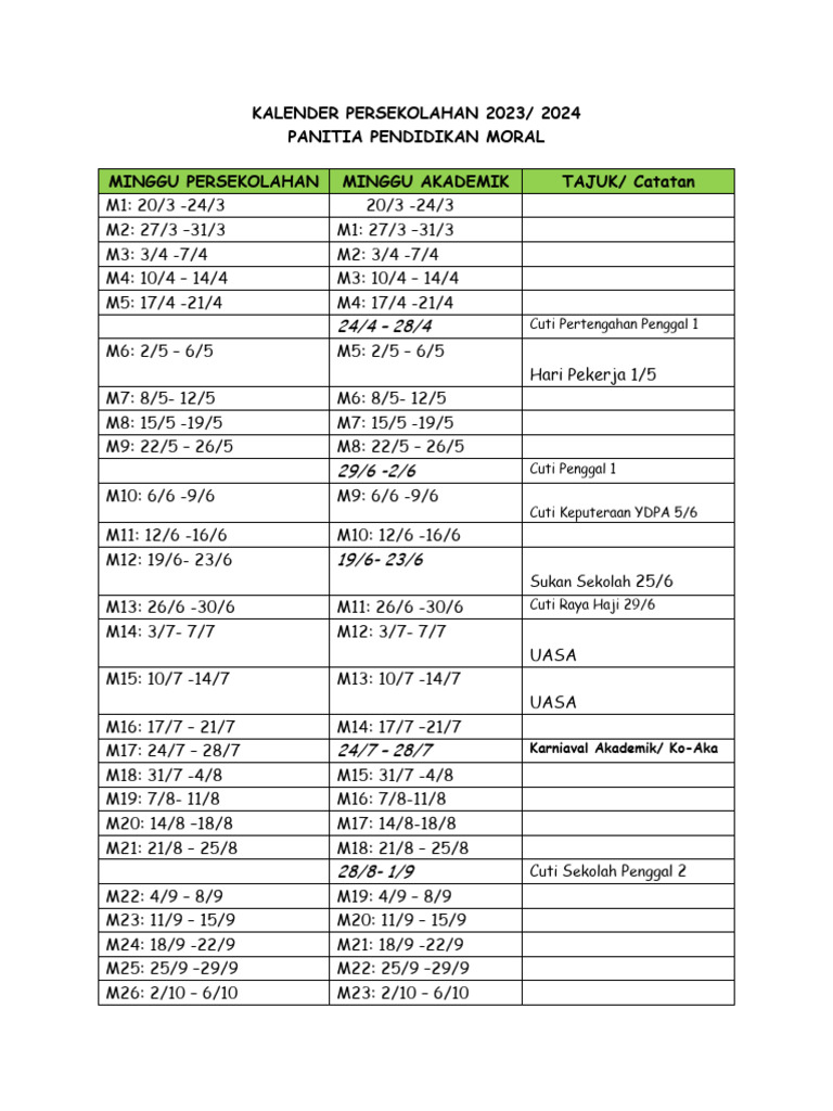Kalender Persekolahan 2023 PM | PDF