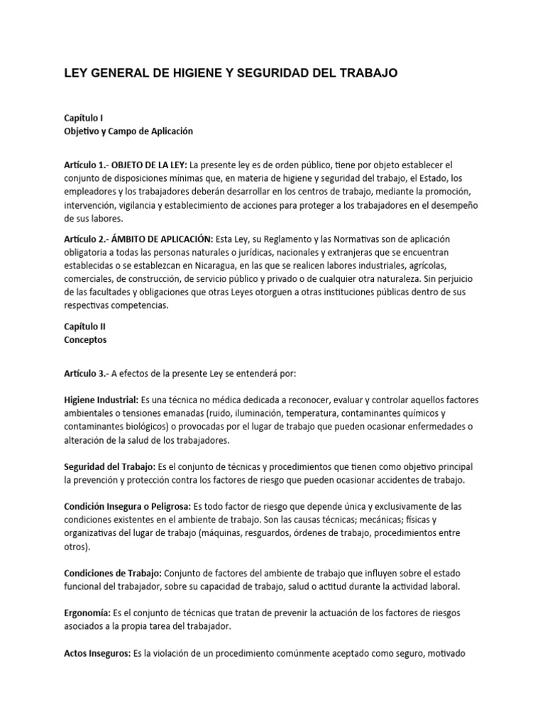 Ley 618 - Higiene y Seguridad Laboral | PDF | Seguridad y salud ocupacional