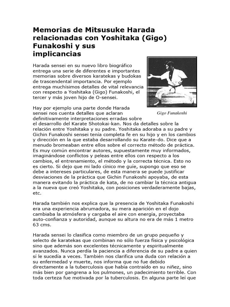 Memorias de Mitsusuke Harada relacionadas con Yoshitaka | PDF | Kárate ...