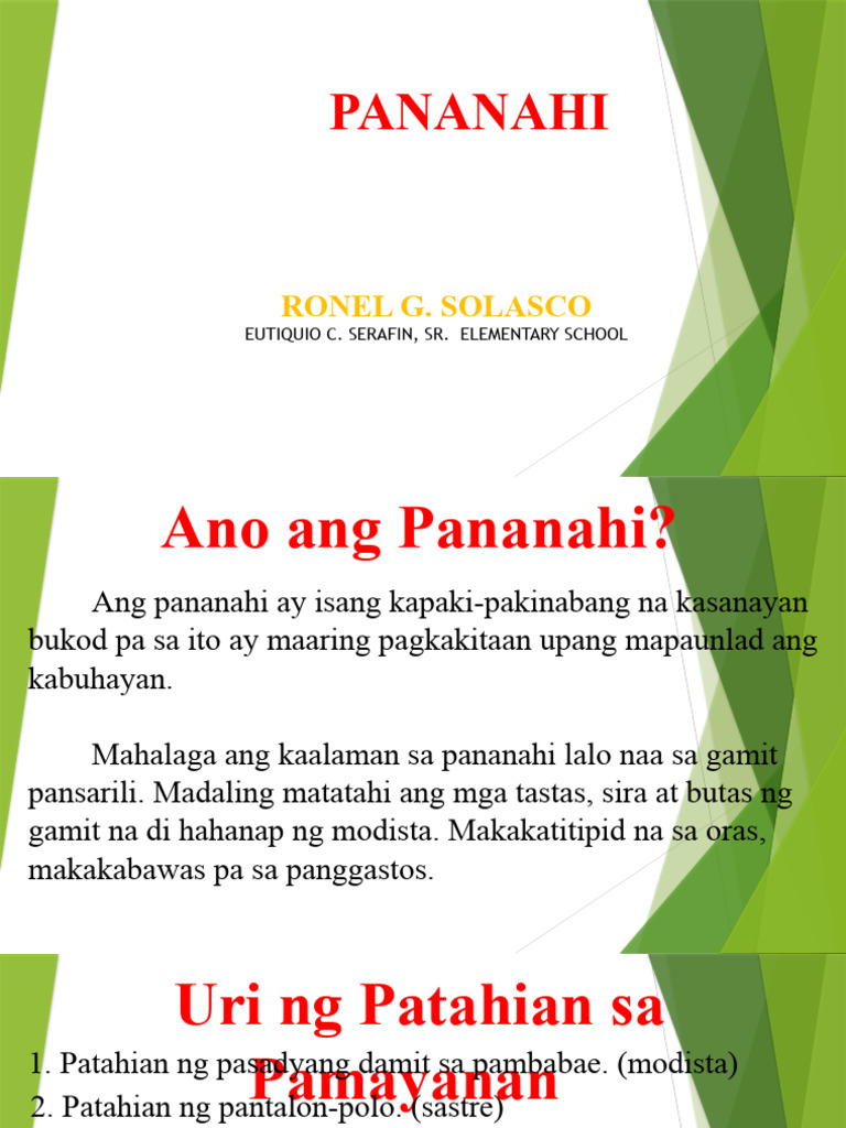 Pananahi - Sir Ryan Jay Sayas | PDF
