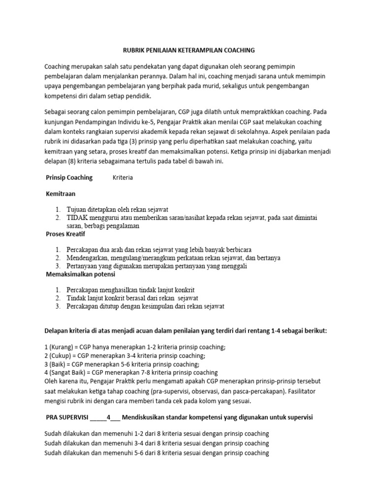 Rubrik Penilaian Keterampilan Coaching | PDF