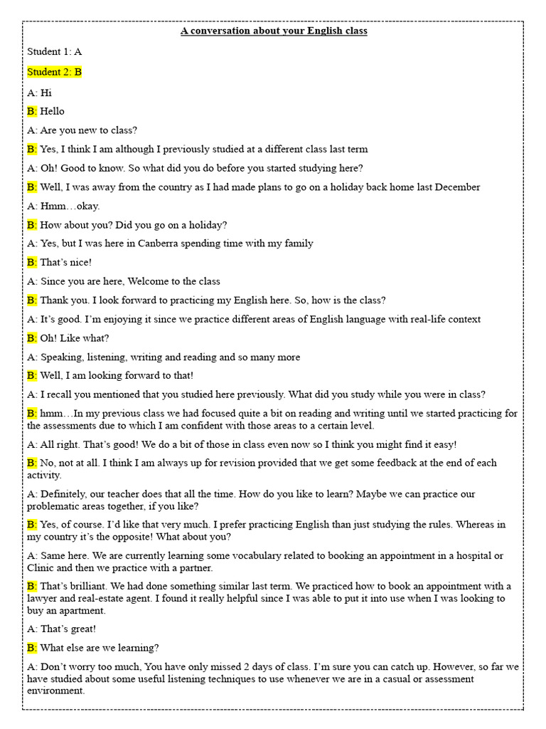 Discussing English Class Experiences | PDF | Cognitive Science | Learning