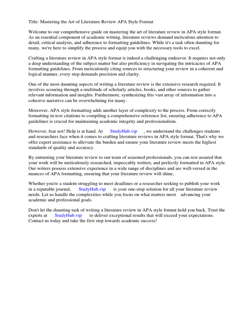 Literature Review Apa Style Format | PDF | Citation | Apa Style Literature Review Apa Style Format | PDF | Citation | Apa Style