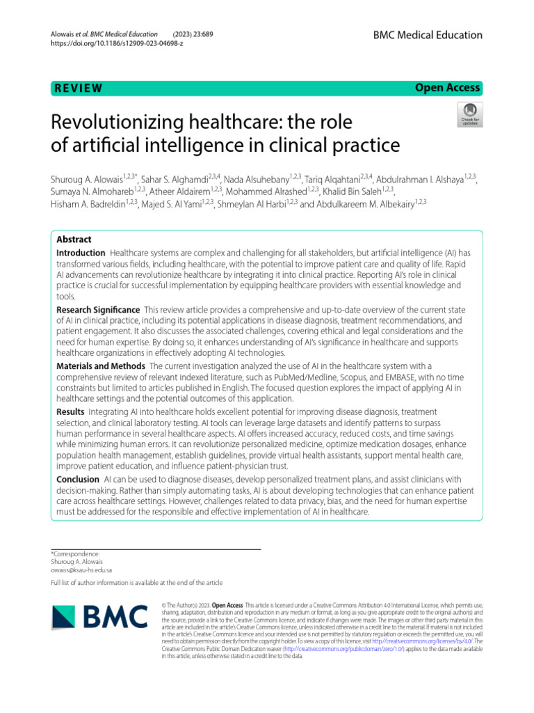 Revolutionizing Healthcare - The Role of Artificial Intelligence in Clinical Practice | Download ...