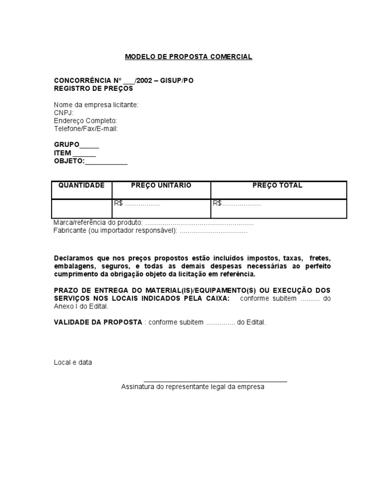 Modelo de Proposta Comercial