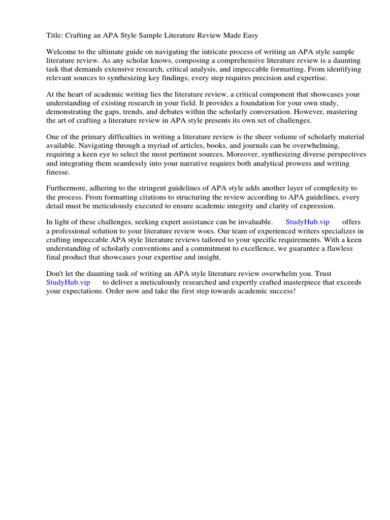 Apa Style Sample Literature Review PDF Apa Style Attachment Theory