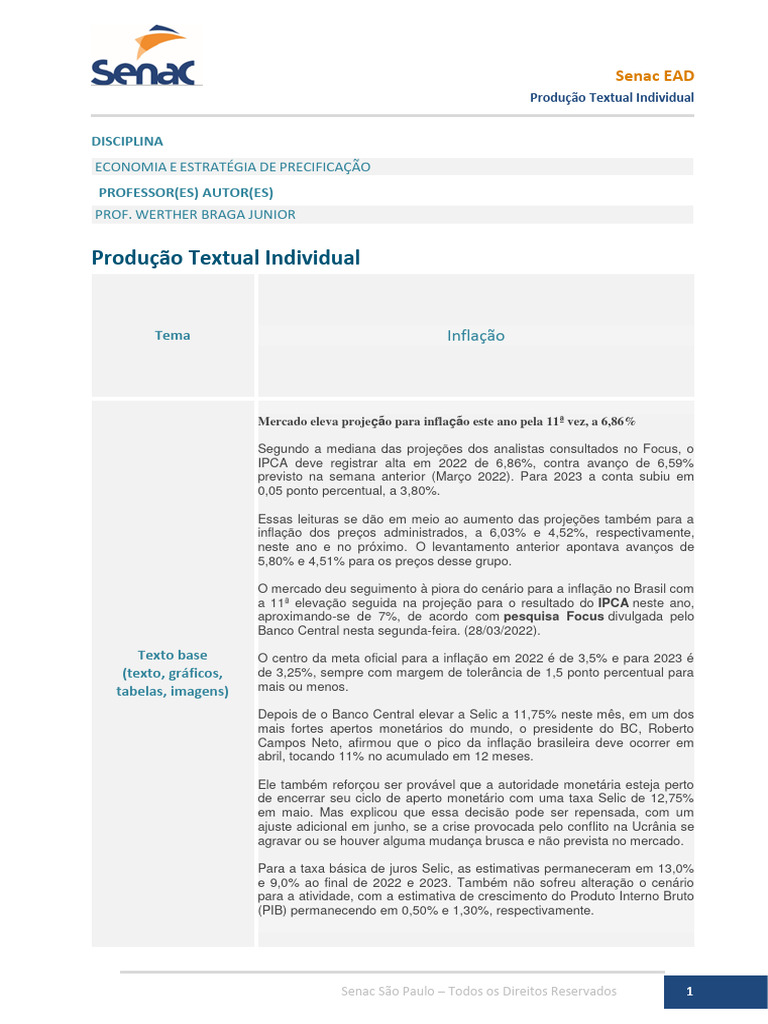 Economia e Estratégia de Precificação - Ref. 2022.2 | PDF | Inflação ...
