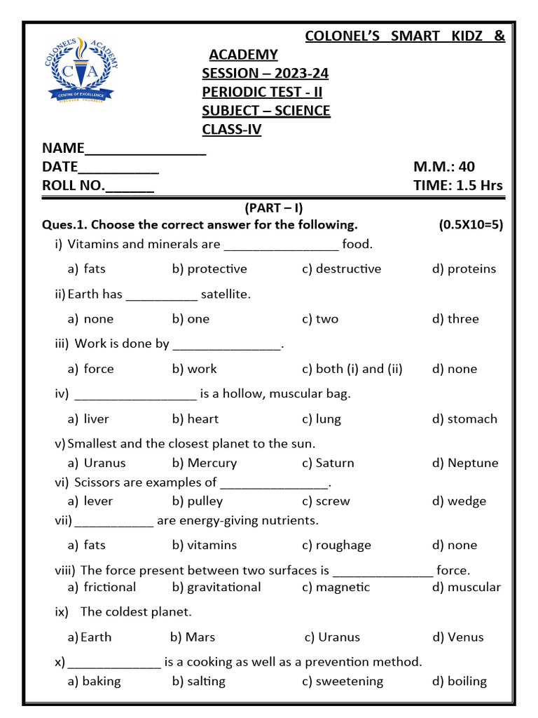 Iv Science Periodic Test - Ii | PDF | Planets | Earth