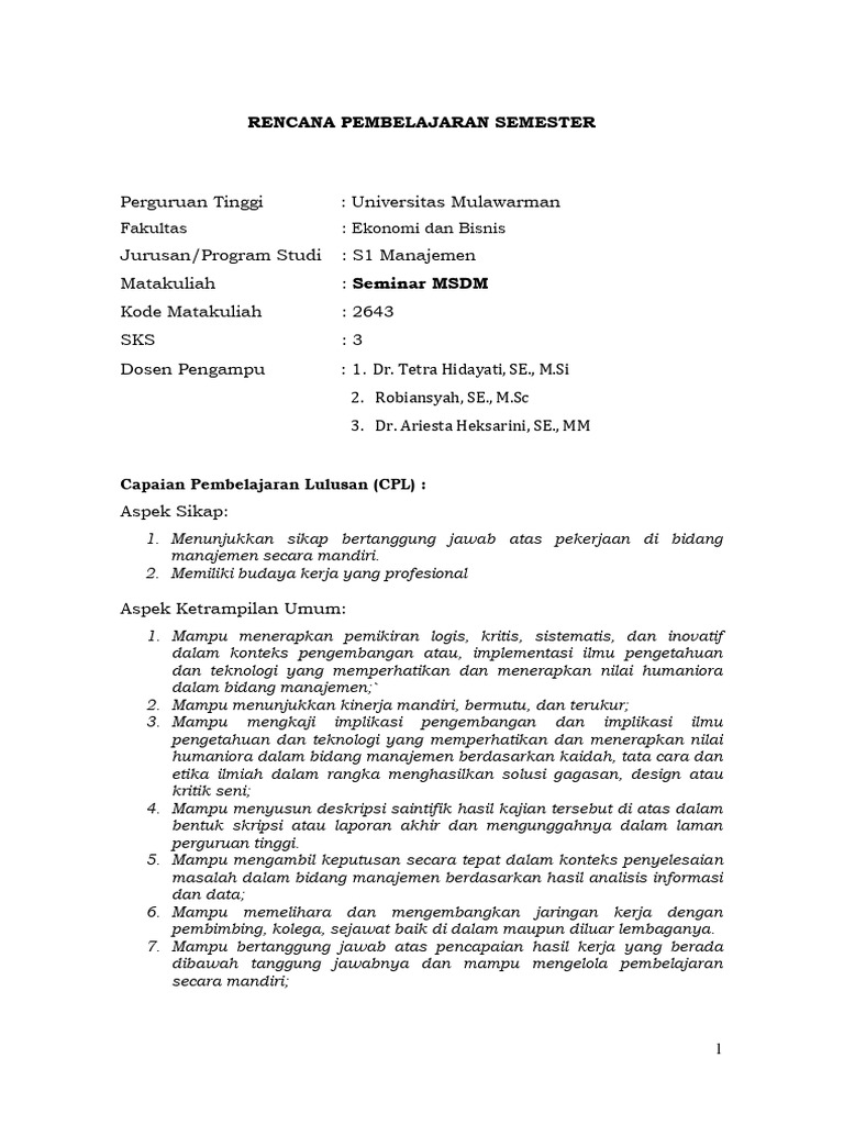 RPS 2020-Seminar Manajemen SDM | PDF