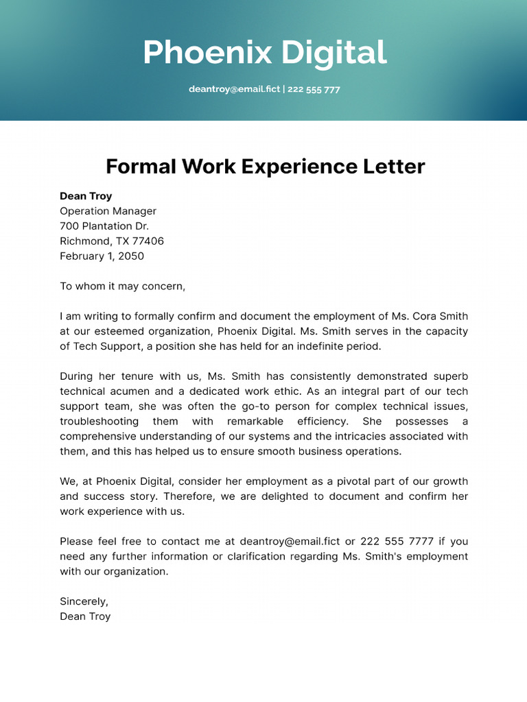 Architect Work Experience Letter Template - Edit Online & Download ...