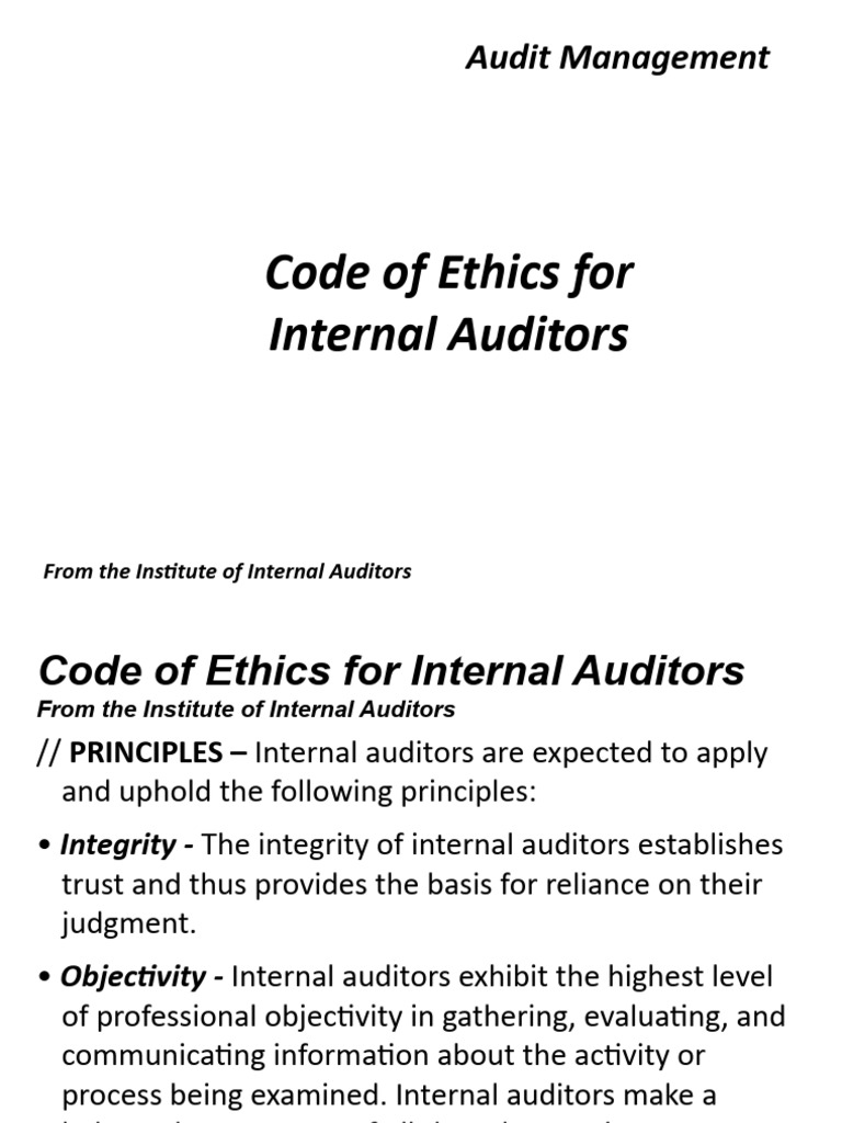 Code of Ethics For Internal Auditors | PDF | Internal Audit | Audit