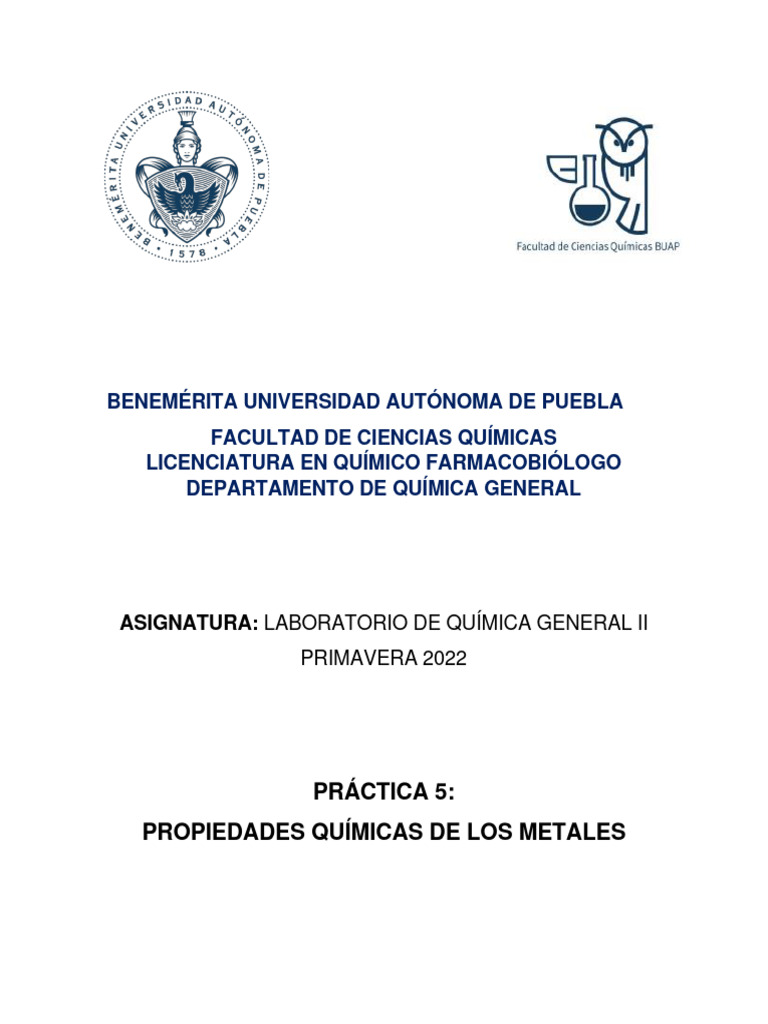 Química General II - Práctica 5 Metales | PDF | Rieles | Metales de transición