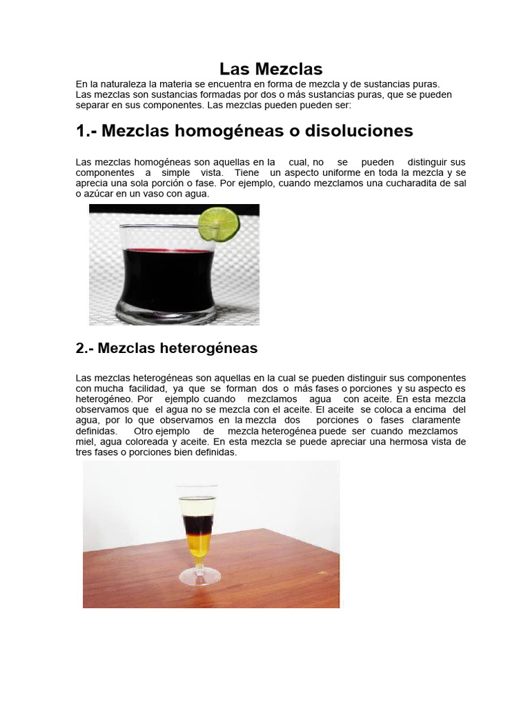 Clasificación de Mezclas: Heterogéneas | PDF | Mezcla | Sustancias químicas