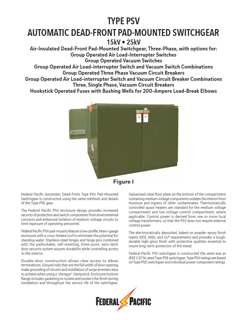 PSV Automatic Dead Front Padmounted Switchgear | PDF | Fuse (Electrical ...